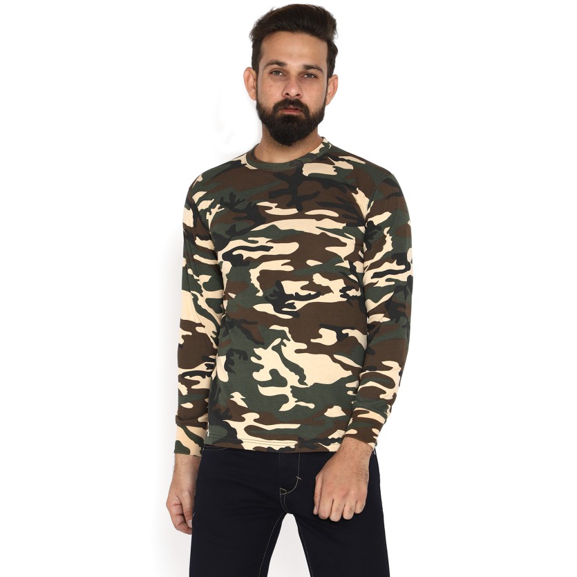 Militia Printed Military Camouflage Men Round Neck Muliticolor T Shirt