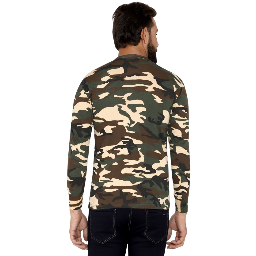 Militia Printed Military Camouflage Men Round Neck Muliticolor T Shirt