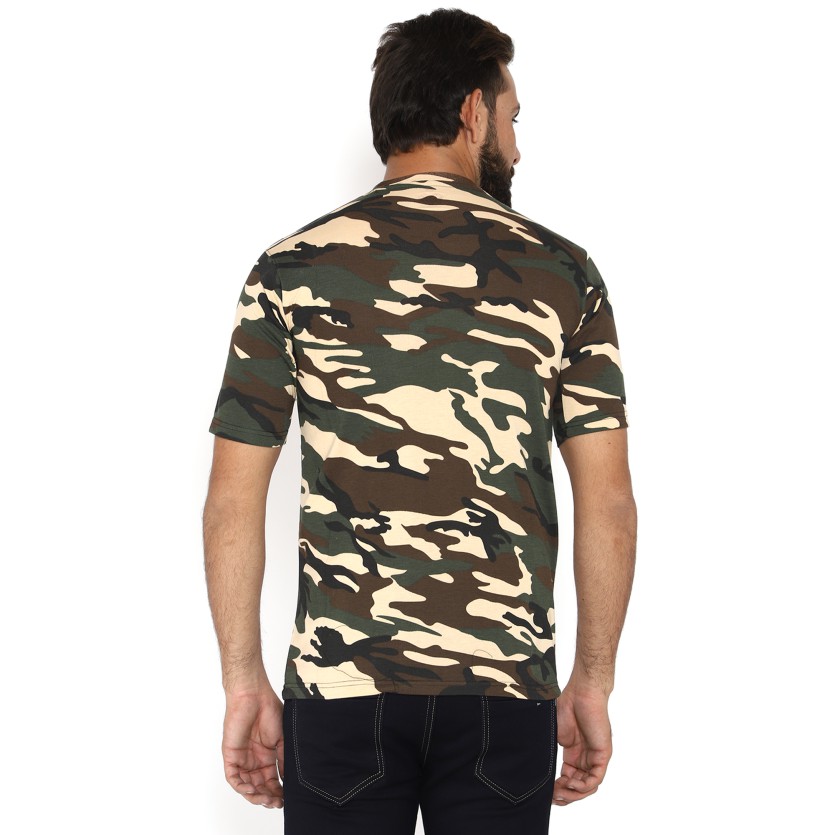 Militia Military Camouflage Men Round Neck Multicolor T Shirt