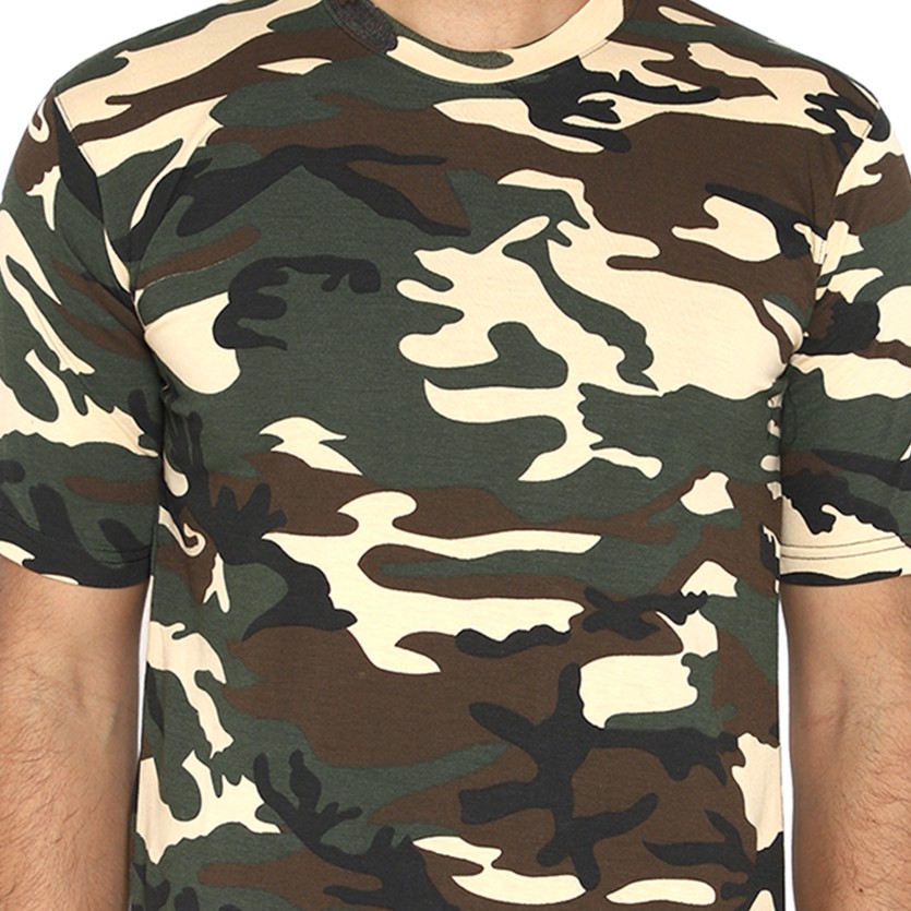 Militia Military Camouflage Men Round Neck Multicolor T Shirt