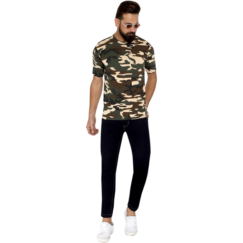 Militia Military Camouflage Men Round Neck Multicolor T Shirt